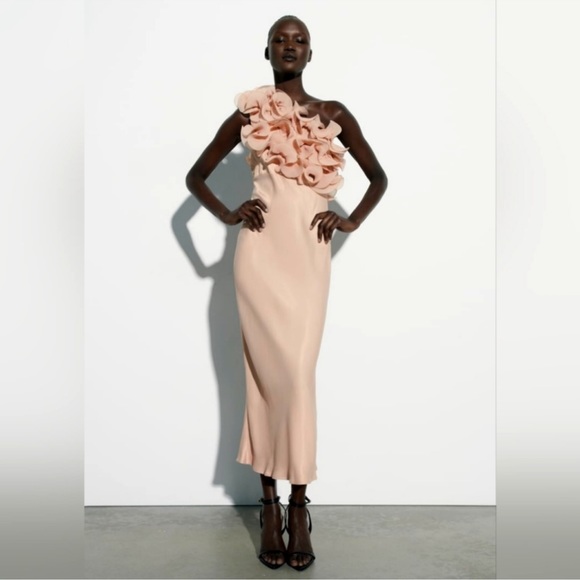 Zara | Dresses | Zara Pink Ruffled Satin Effect Dress | Poshmark